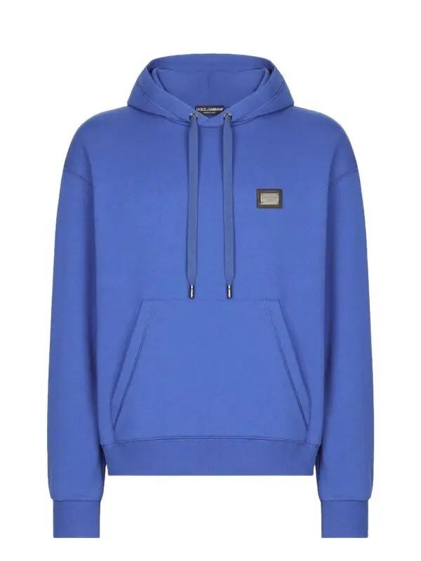 Dolce & Gabbana Logo Plaque Drawstring Hoodie - Blue