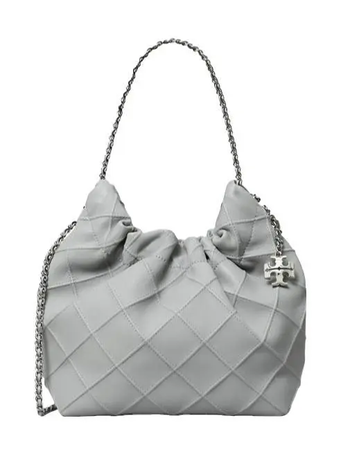 Tory Burch Mini Fleming Quilted Leather Tote Bag - Gray