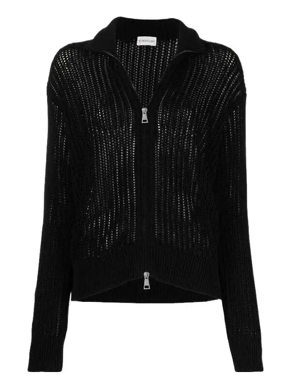 Moncler Open-knit High Collar Cardigan - Black