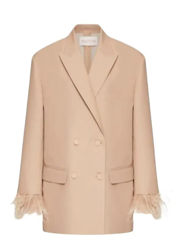 Valentino Garavani Embellished Sleeve Double-breasted Blazer - Sand-colored