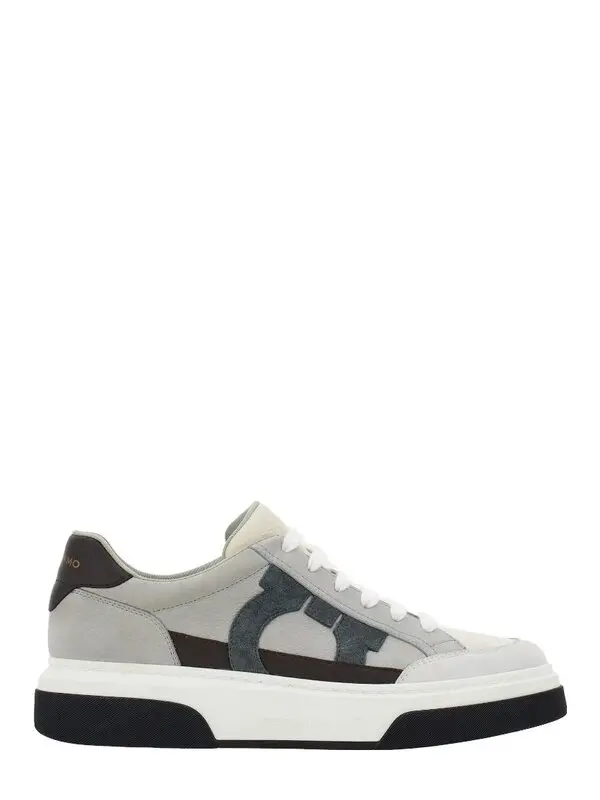 FERRAGAMO Gancini Embroidered Lace-up Sneakers - White