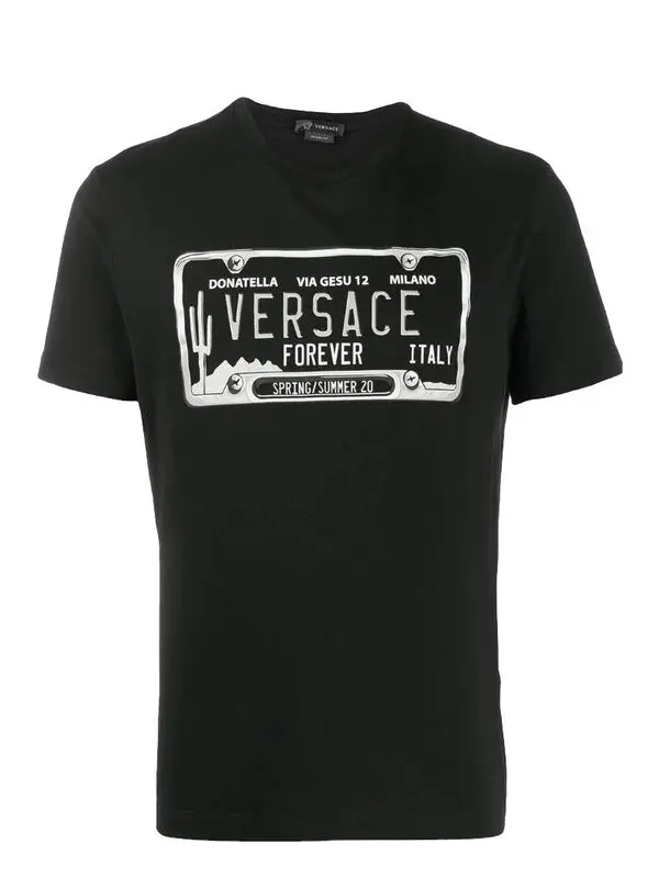 Versace Registration Plate Print T-shirt - Black