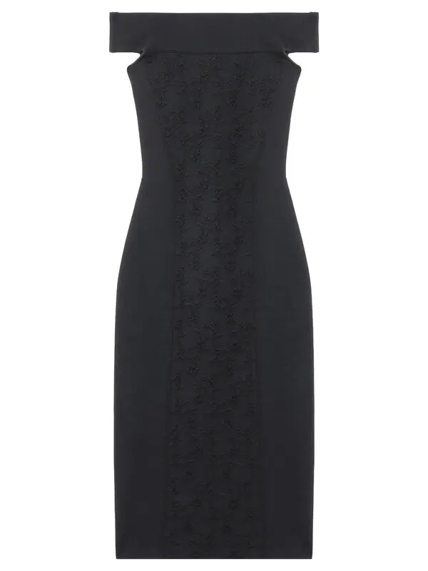Alexander McQueen Off-the-shoulder Floral Jacquard Pencil Dress - Black