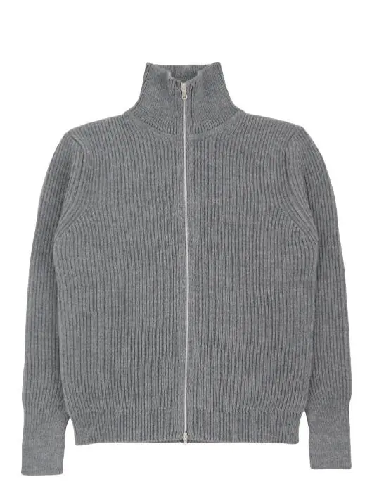 ANDERSEN-ANDERSEN High-neck Zip-up Ribbed Cardigan - Grey