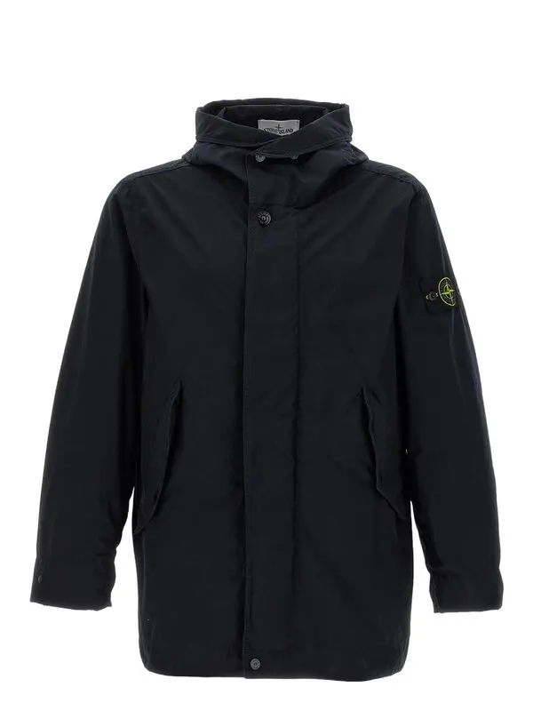 Stone Island Logo Patch Hooded Parka - Blue