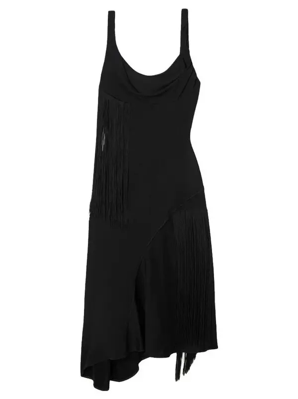 Victoria Beckham Asymmetrical Fringed Midi Dress - Black