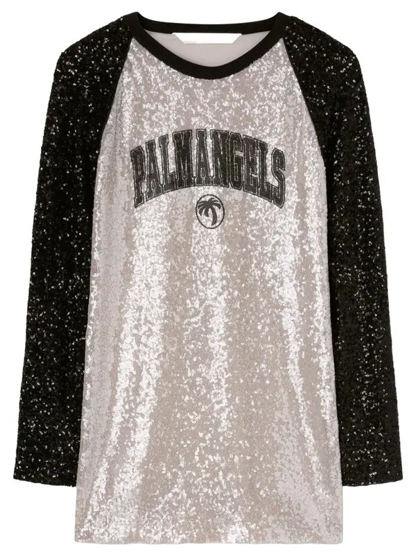 Palm Angels Sequin Embellished Mini Dress With Long Sleeves - Gray/black