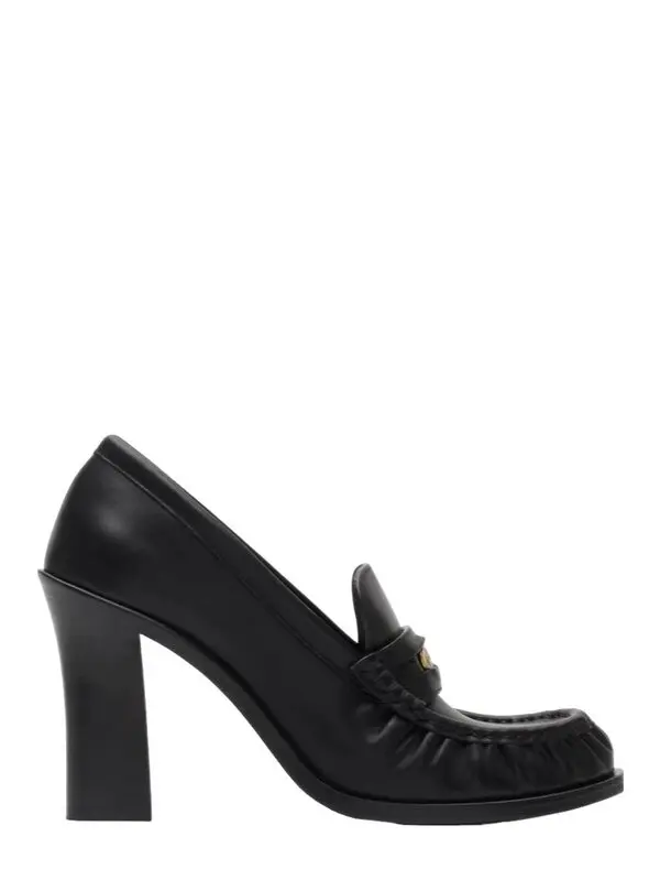 Burberry Calf Leather Heeled Loafers With Enamelled Knight Stamp - Black