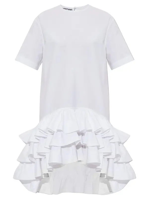Moschino Asymmetrical Ruffled Dress With Frills - White