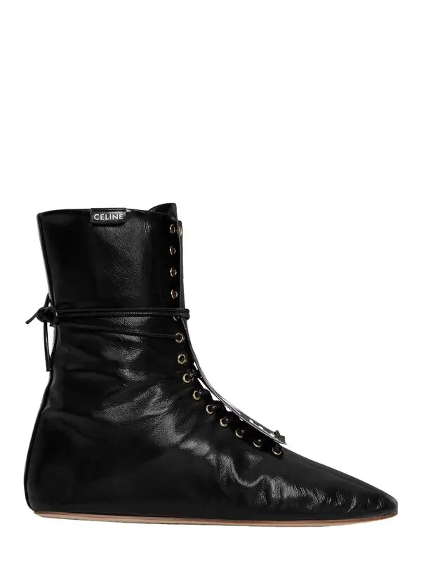 Celine Ballet High Lace-up Boot In Lambskin - Black