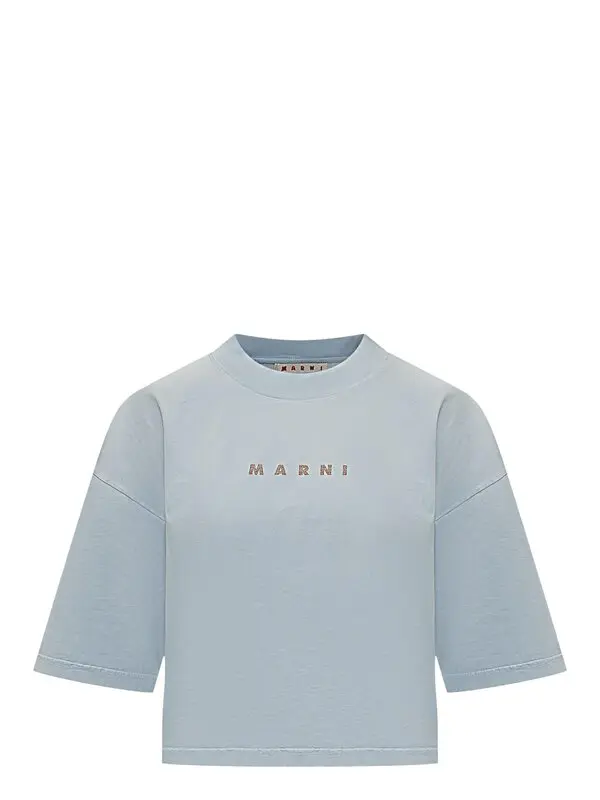 Marni Logo Cropped T-shirt - Gray