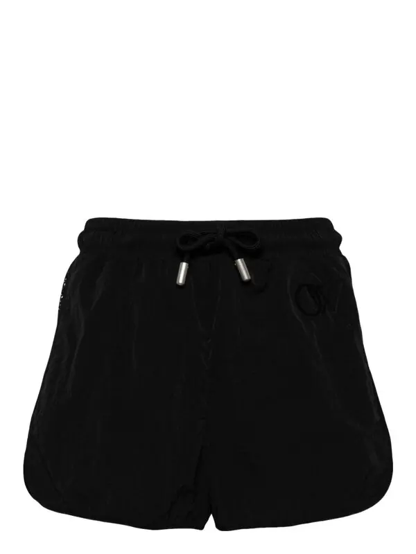 Off-White Drawstring Elastic Waist Shorts With Logo Embroidery - Black
