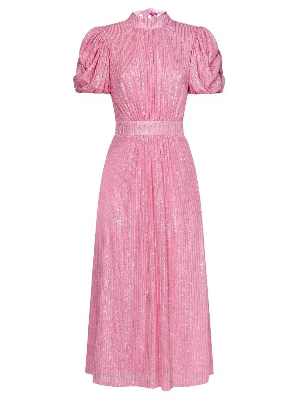 ROTATE BY BIRGER CHRISTENSEN Sequin-embellished Short-sleeved Midi Dress - Pink