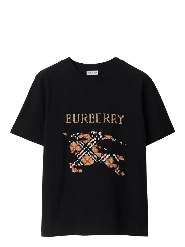 Burberry Embroidered Logo Check T-shirt - Black