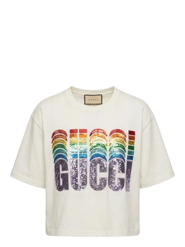 Gucci Sequin Logo Cropped T-shirt - White
