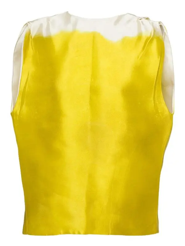 Prada Round Neck Sleeveless Satin Blouse With Uneven Dye - Citrus Yellow