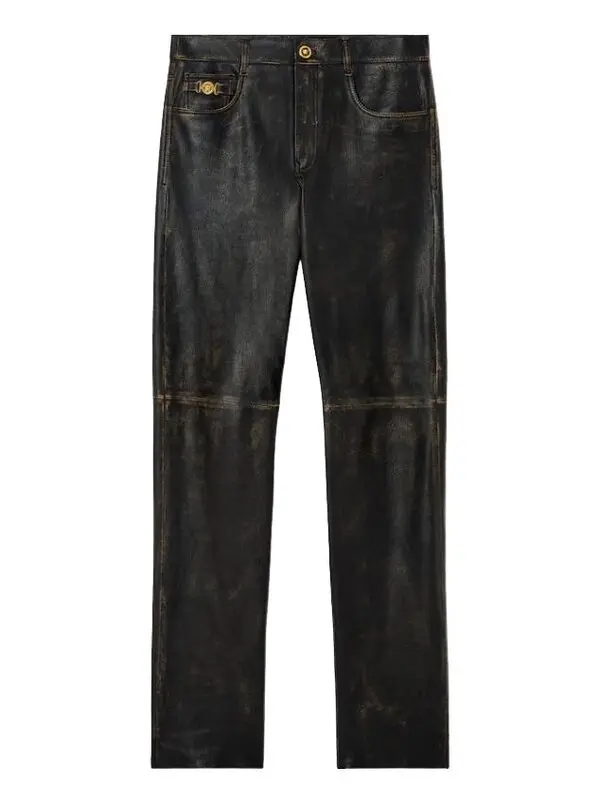 Versace Distressed Leather Trousers - Black