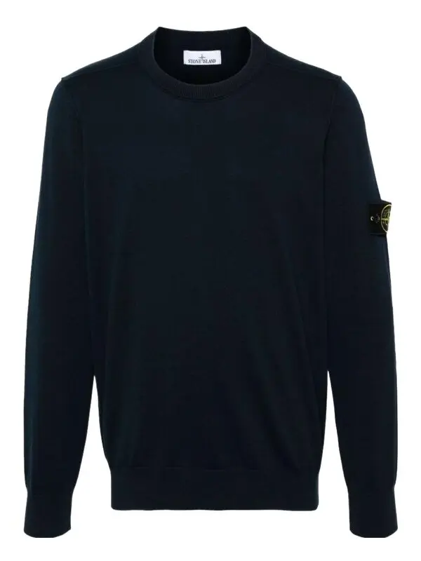 Stone Island Compass Patch Crewneck Jumper - Navy Blue
