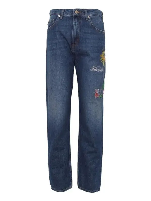 Moschino Embroidered Straight Leg Jeans - Blue