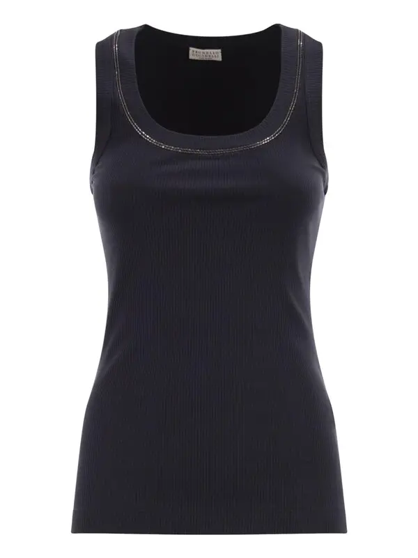 Brunello Cucinelli Ribbed Tank Top With Shiny Trim - Blue