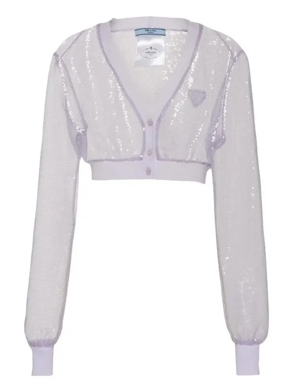 Prada Sequin-embroidered Cropped Cardigan - Lilac Violet