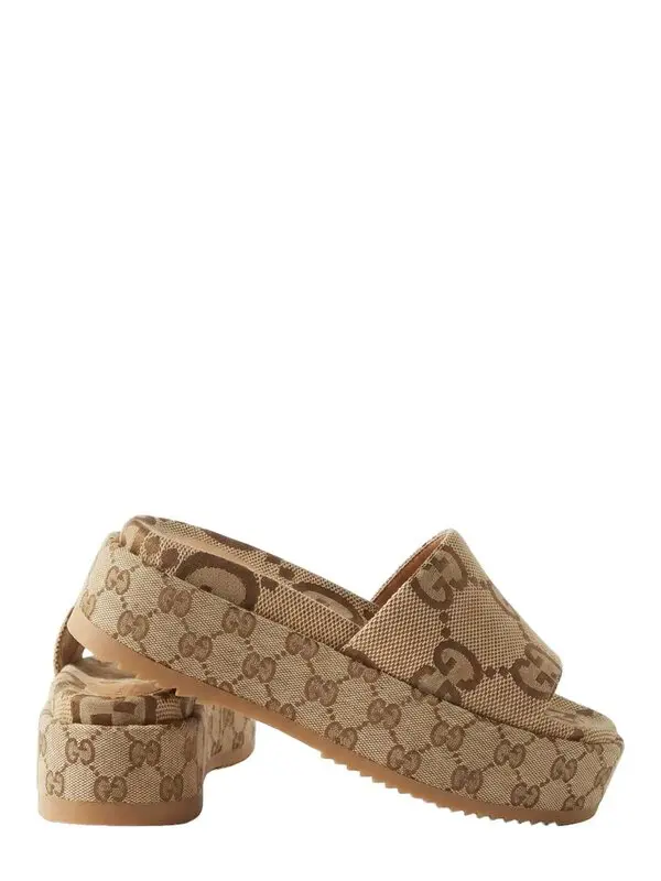 Gucci Angelina Open Toe Platform Sandals - Camel/ebony