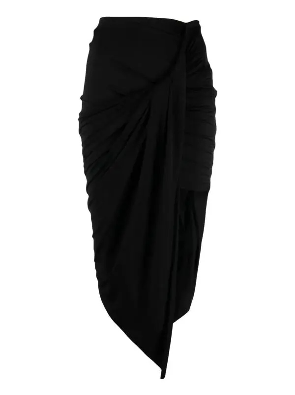 MUGLER Asymmetrical Draped Midi Skirt - Black