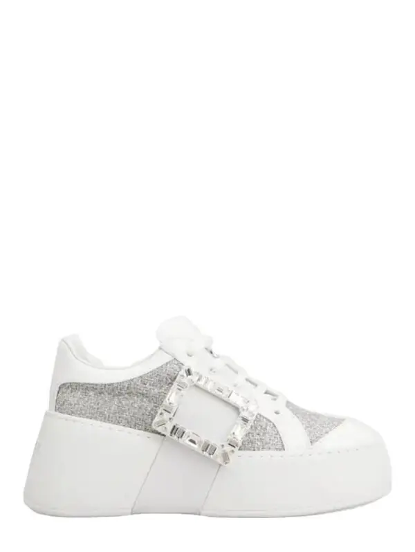 ROGER VIVIER Embellished Lace-up Sneakers - White, Silver