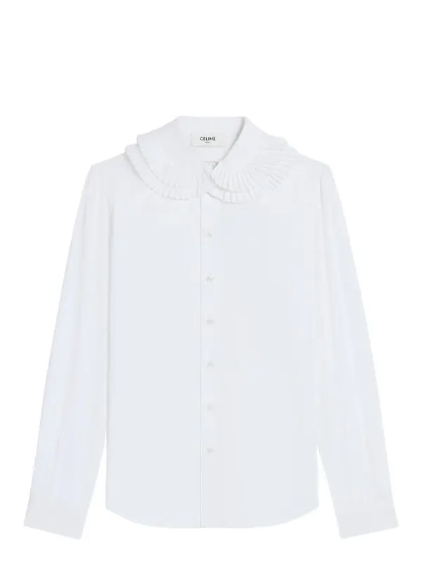 Celine Cotton Poplin Shirt With Embroidered Triomphe And Claudine Collar - White
