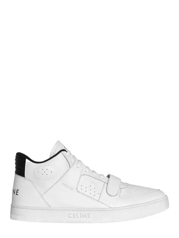 Celine Ct-02 Mid Sneaker With Velcro In Calfskin - Optical White/black