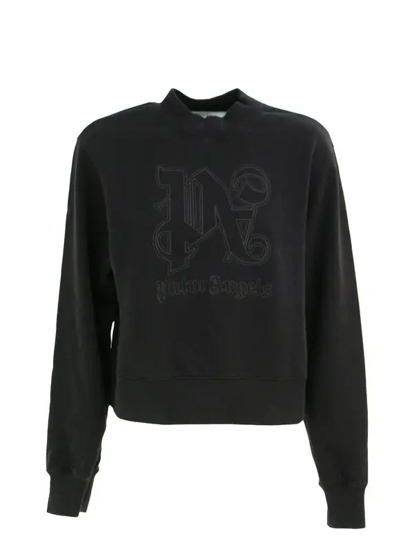 Palm Angels Monogram Detailed Crewneck Sweatshirt - Black