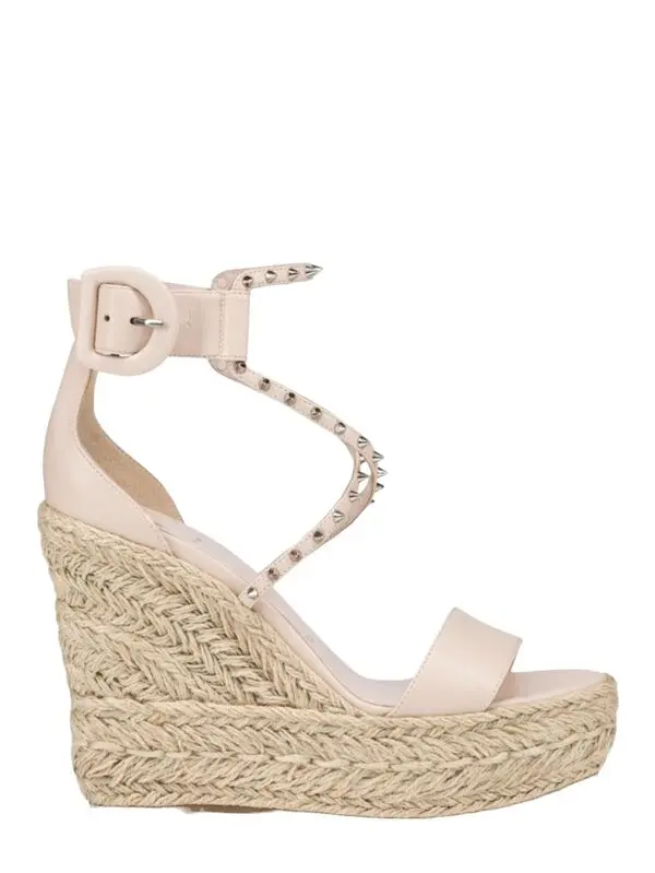 CHRISTIAN LOUBOUTIN Chocazeppa Spikes Open Toe Espadrille Wedge Sandals - Nude