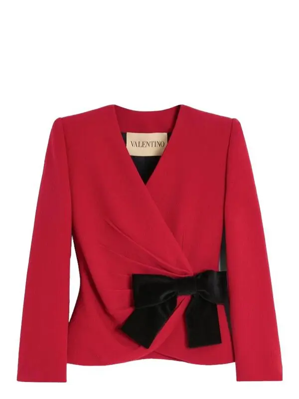 Valentino Garavani Wool Crepe Jacket With Contrasting Bow Detail - Red