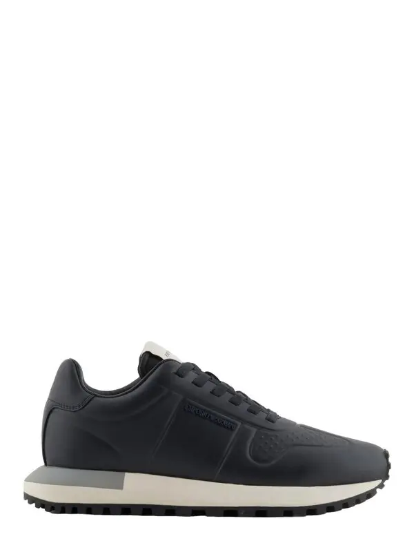 Emporio Armani Low Top Lace-up Sneakers With Logo Detail - Navy Blue