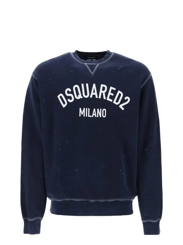 Dsquared2 Logo Print Distressed Crewneck Sweatshirt - Black