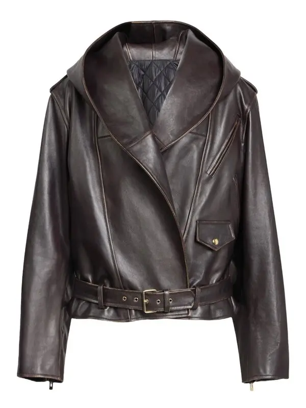 Alaïa Hooded Leather Biker Jacket - Black