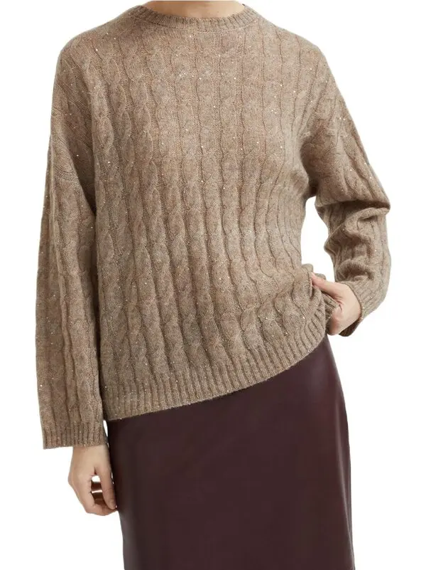 Brunello Cucinelli Cable-knit Jumper With Detachable Hood - Hazelnut