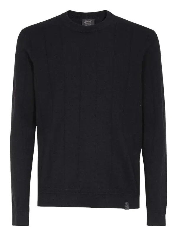 Brioni Ribbed Crew Neck Long Sleeve Sweater - Black