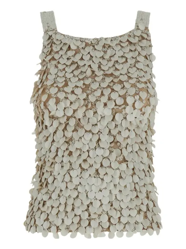 P.a.r.o.s.h Embellished Sequin Tank Top - Beige