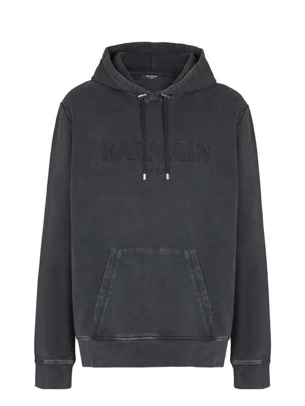 Balmain Vintage Logo Embroidered Hoodie - Grey