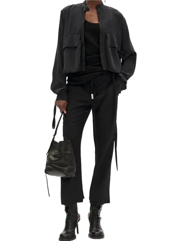 ANN DEMEULEMEESTER Drawstring Wool Cropped Trousers - Black
