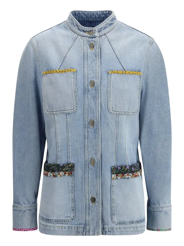 Valentino Garavani Long-sleeved Denim Jacket With Stand Collar - Gray