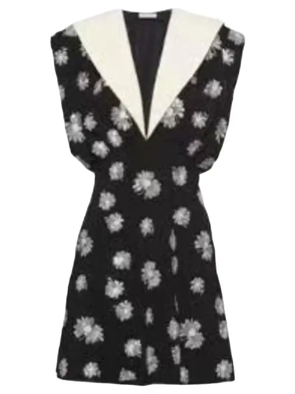 Miu Miu Short-sleeved Embroidered Sablé Dress - Black