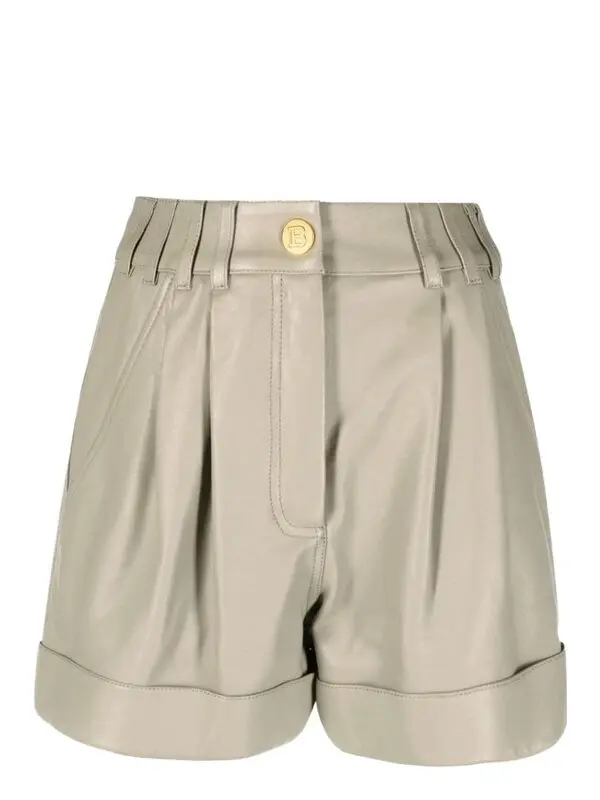 Balmain High Waist Leather Shorts - Nude