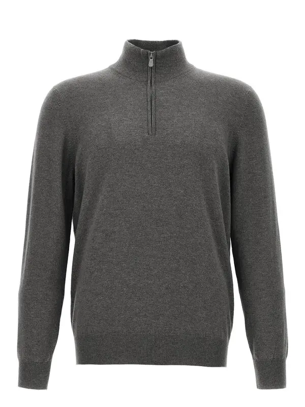 Brunello Cucinelli Funnel-neck Knitted Polo Shirt - Black