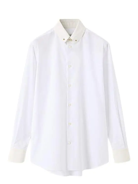 Loro Piana Thea Shirt With Gold-tone Collar Pin - Optical White