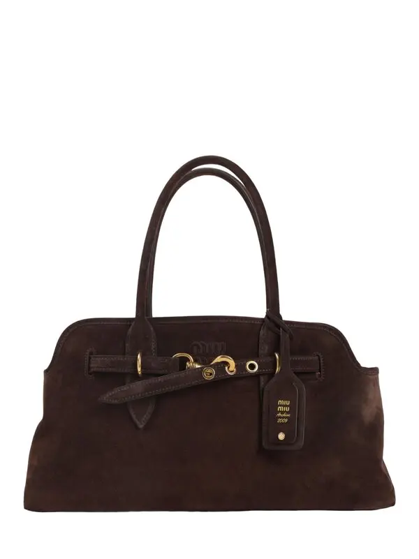 Miu Miu Suede Tote Bag With Buckle Detail - Black