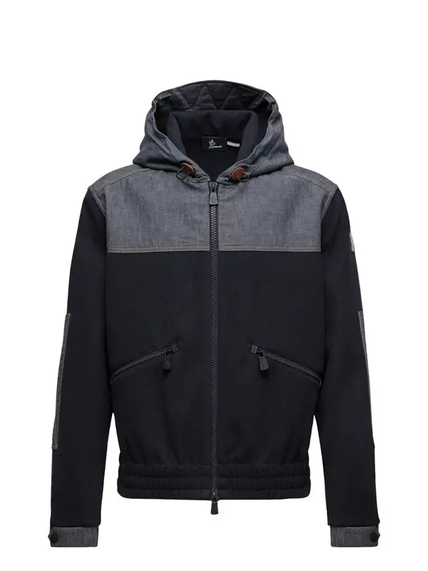 Moncler Cotton Zip-up Hoodie With Logo Patch - Navy Blue