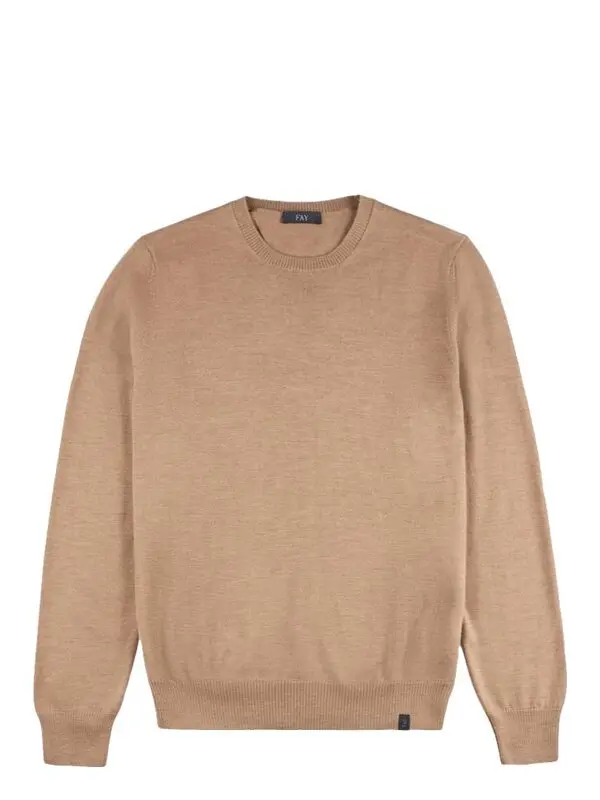 FAY Ribbed Crewneck Knitwear - Light Brown