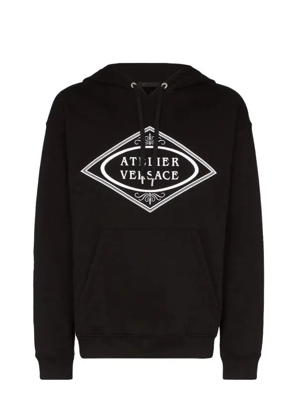 Versace Atelier Logo Print Hoodie - Black